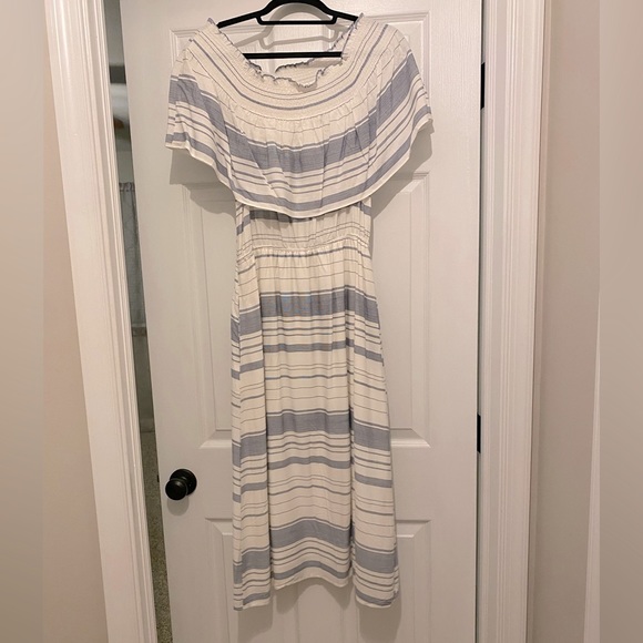 Vici | Dresses | Vici Collection Midi Dress Off The Shoulder Blue And ...